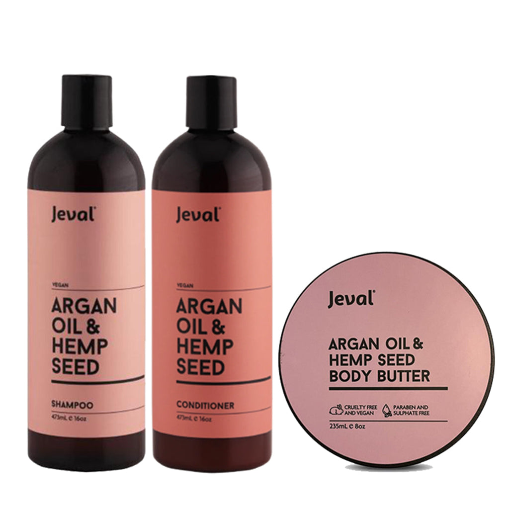 Jeval Infusions Argan Oil & Hemp Shampoo, Conditioner & Body Butter Tr ...